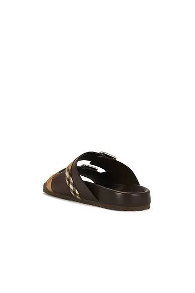 Burberry Urchin Leather Sandal With Check Detailing