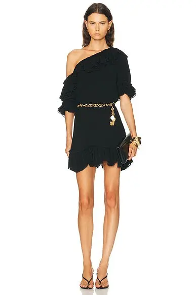 Saint Laurent Asymmetric Mini Dress - Noir