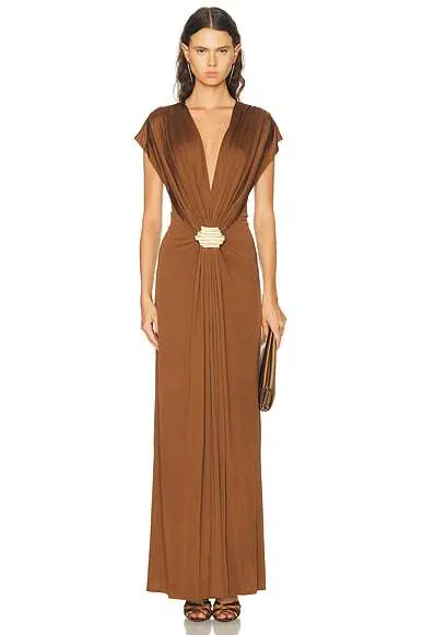 Alexis Lunaria Maxi Dress With Gold-tone Hardware - Mocha