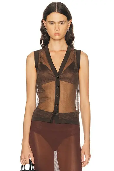 Renggli Sheer Knit Vest - Coffee