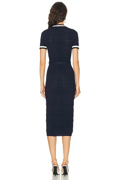 SELF-PORTRAIT Pointelle Knit Midi Dress - Navy