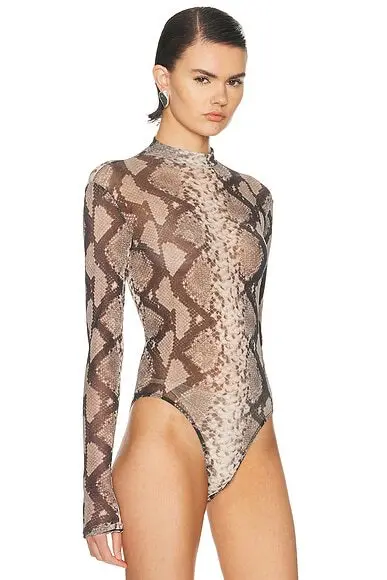 Lapointe Printed Mesh Mock Neck Bodysuit - Python Print