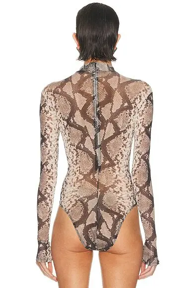 Lapointe Printed Mesh Mock Neck Bodysuit - Python Print