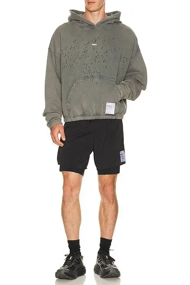 Satisfy Mothtech Hoodie Distressed Organic Cotton With Kangaroo Pockets - Faded Black