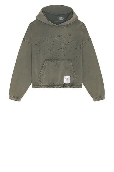 Satisfy Mothtech Hoodie Distressed Organic Cotton With Kangaroo Pockets - Faded Black