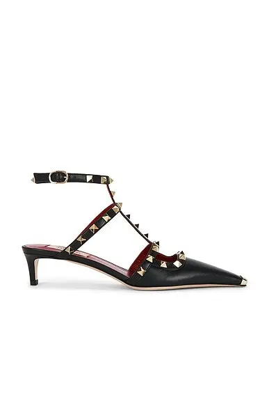 Valentino Garavani Rockstud Ankle Strap Kitten Heel Pumps - Nero