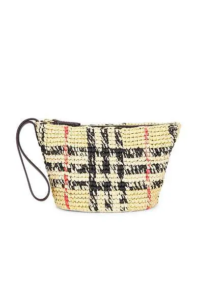 Burberry Small Margate Pouch In Raffia - Sand