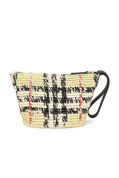 Burberry Small Margate Pouch In Raffia - Sand