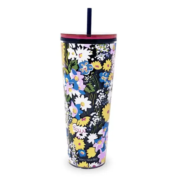 VERA BRADLEY Tumbler With Straw In Poppy Fields - Blue