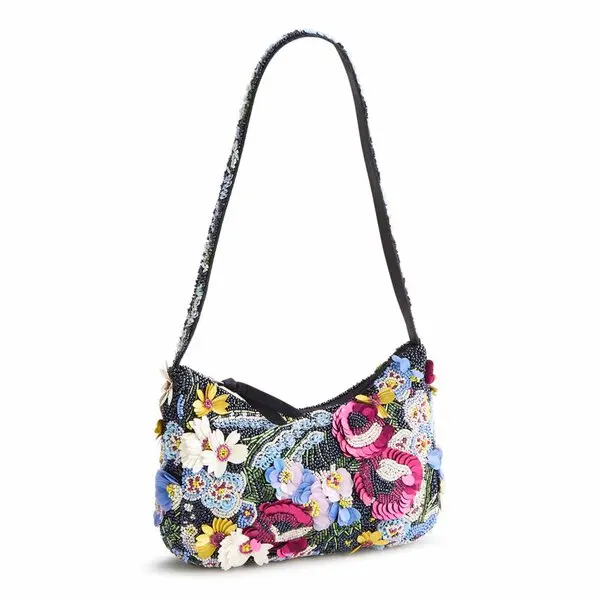 VERA BRADLEY Mini Roxbury Crescent Shoulder Bag In Poppy Fields - Blue