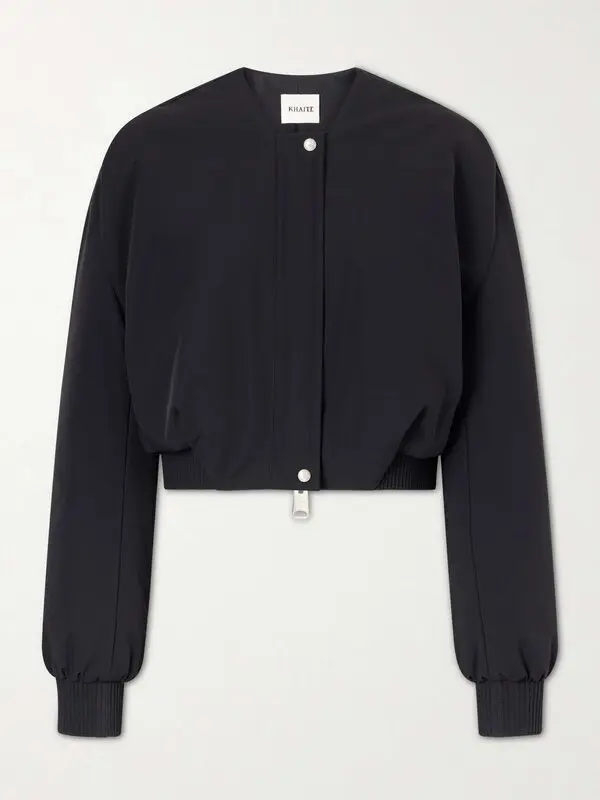 Khaite Cordan Cropped Shell Bomber Jacket - Black