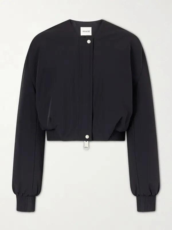 Khaite Cordan' Cropped Shell Bomber Jacket - Black