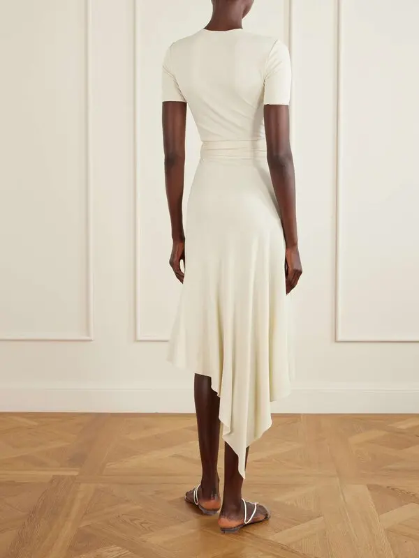 Alaïa Asymmetrical Belted Jersey Midi Dress
