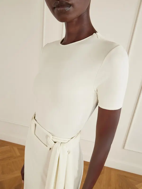 Alaïa Asymmetrical Belted Jersey Midi Dress - Neutrals