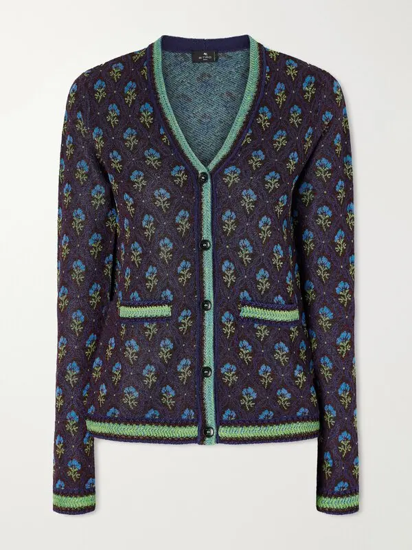 Etro Embroidered Jacquard Cardigan - Blue