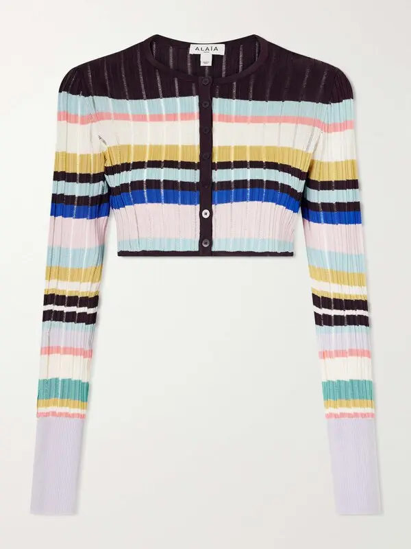 Alaïa Striped Cropped Jacquard Cardigan