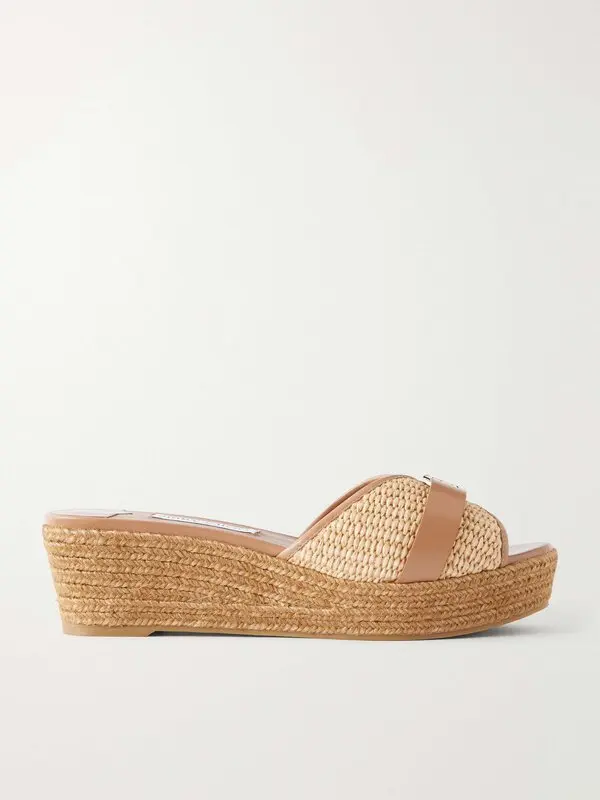 JIMMY CHOO Leda 50 Leather-trimmed Raffia Platform Espadrilles - Neutral