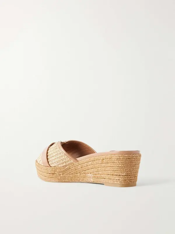 JIMMY CHOO Leda 50 Leather-trimmed Raffia Platform Espadrilles