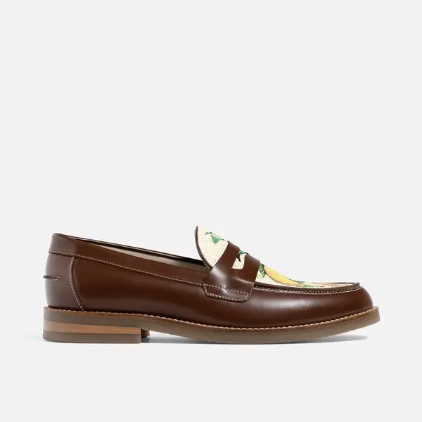 DUKE + DEXTER Wilde Chestnut Raffia Penny Loafer