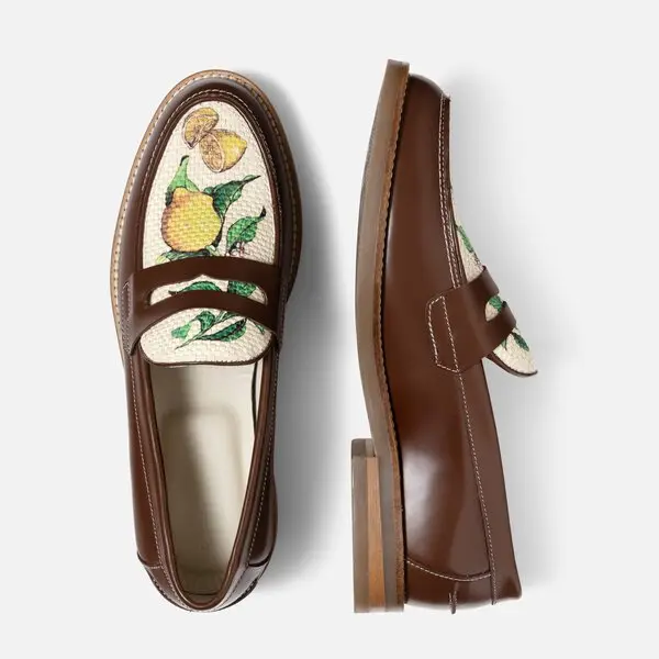 DUKE + DEXTER Wilde Chestnut Raffia Penny Loafer