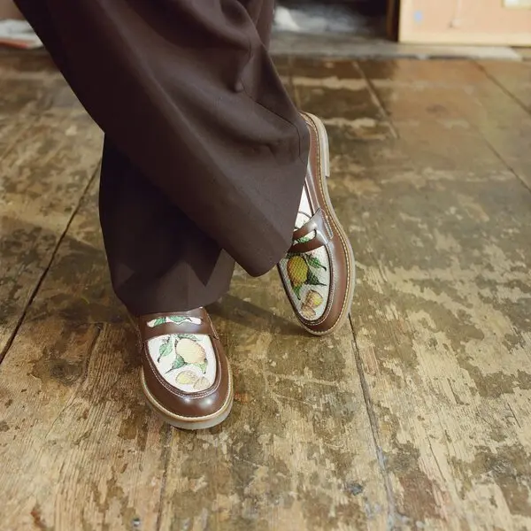 DUKE + DEXTER Wilde Chestnut Raffia Penny Loafer