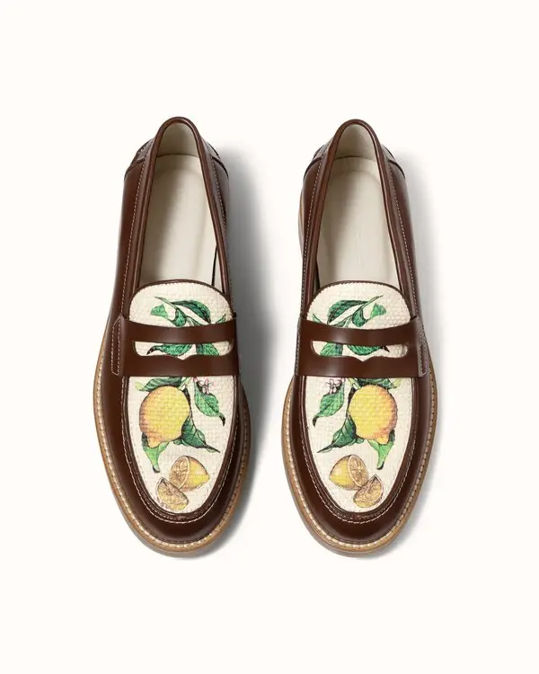 DUKE + DEXTER Wilde Chestnut Raffia Penny Loafer - Lemon