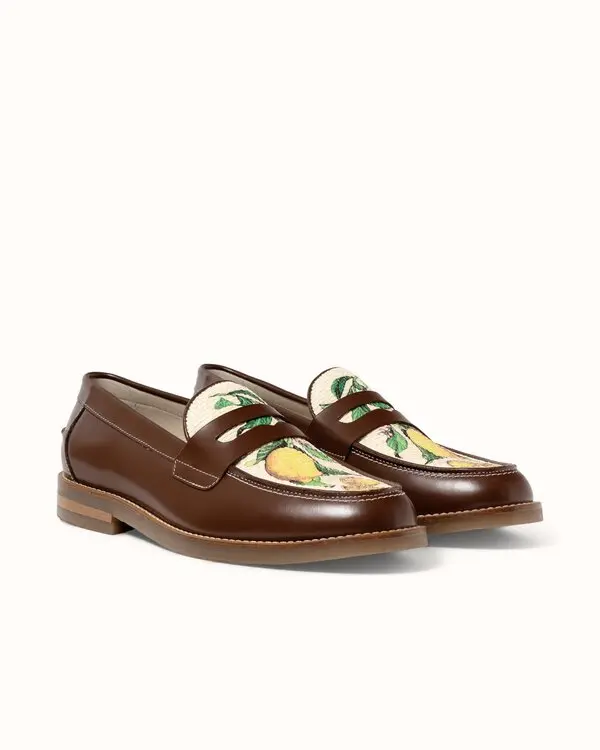DUKE + DEXTER Wilde Chestnut Raffia Penny Loafer - Lemon