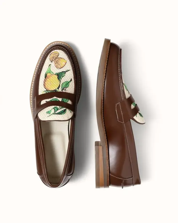 DUKE + DEXTER Wilde Chestnut Raffia Penny Loafer - Lemon