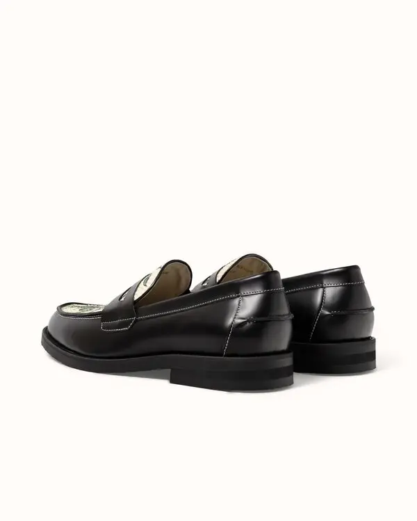 DUKE + DEXTER Raffia Penny Loafers With Branch Motif - Olive