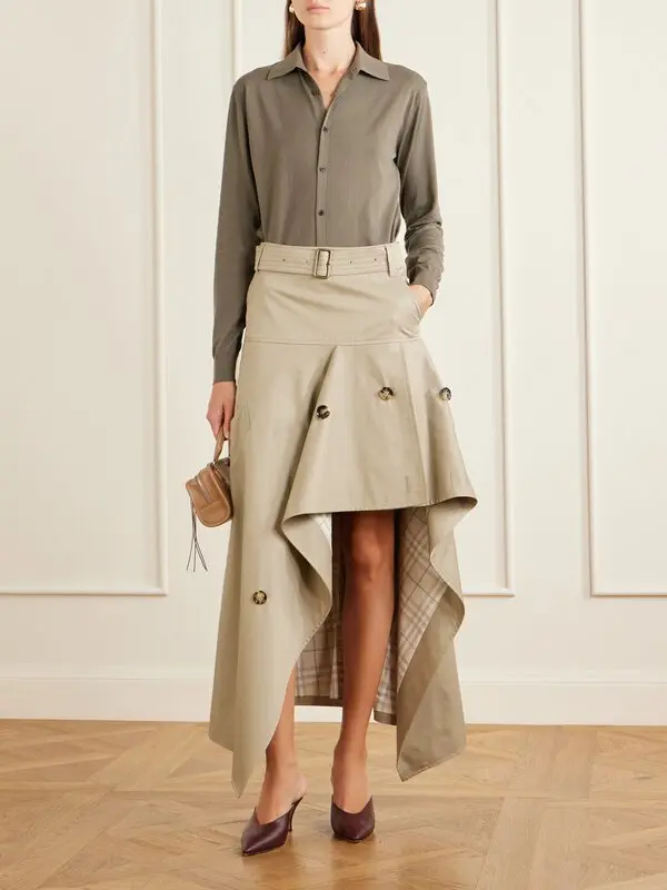 Burberry Heather Belted Asymmetric Midi Skirt