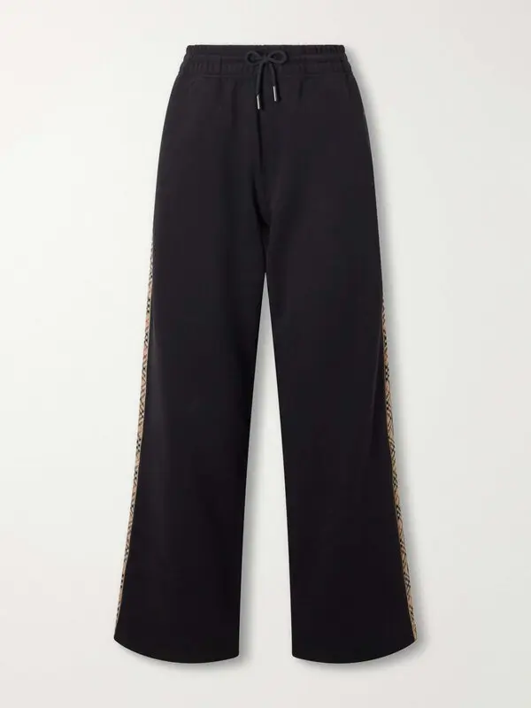 Burberry Jodie Checked Cotton-jersey Straight-leg Track Pants - Black