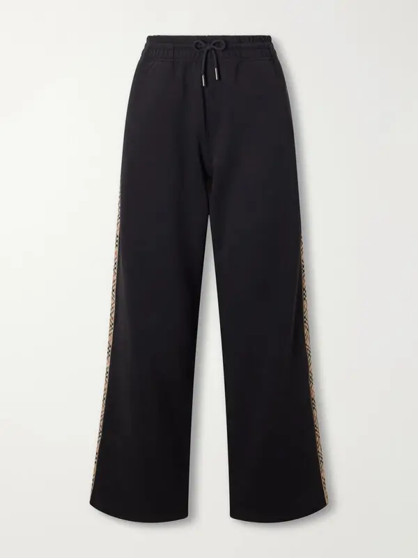 Burberry Jodie Checked Cotton-jersey Straight-leg Track Pants - Black