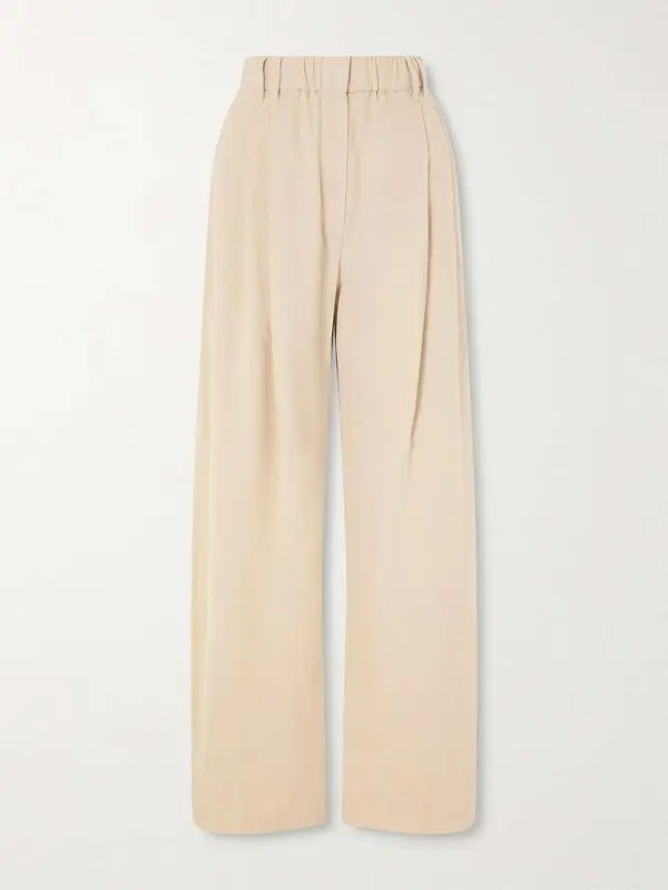 Brunello Cucinelli Pleated Cotton, Lyocell And Cashmere-blend Corduroy Wide-leg Pants - Cream