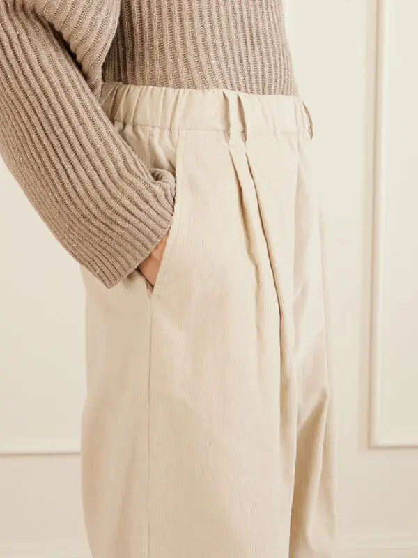 Brunello Cucinelli Pleated Corduroy Wide-leg Pants - Neutrals