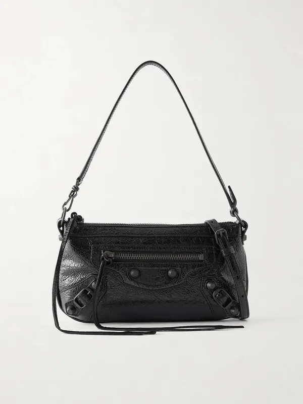 Balenciaga Le City Pouch On A Strap Embellished Crinkled-leather Shoulder Bag - Black