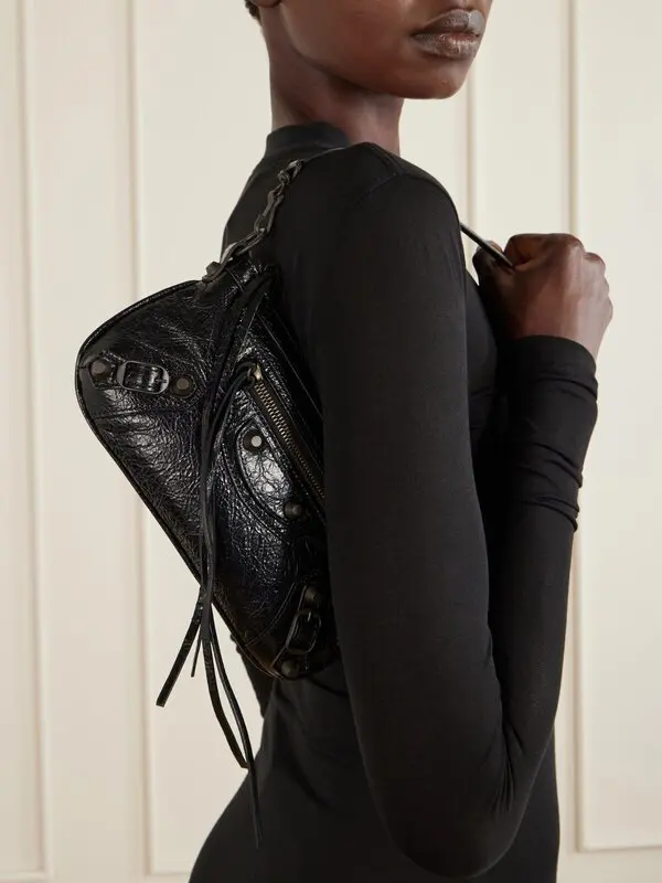 Balenciaga Le City Pouch On A Strap Embellished Crinkled-leather Shoulder Bag