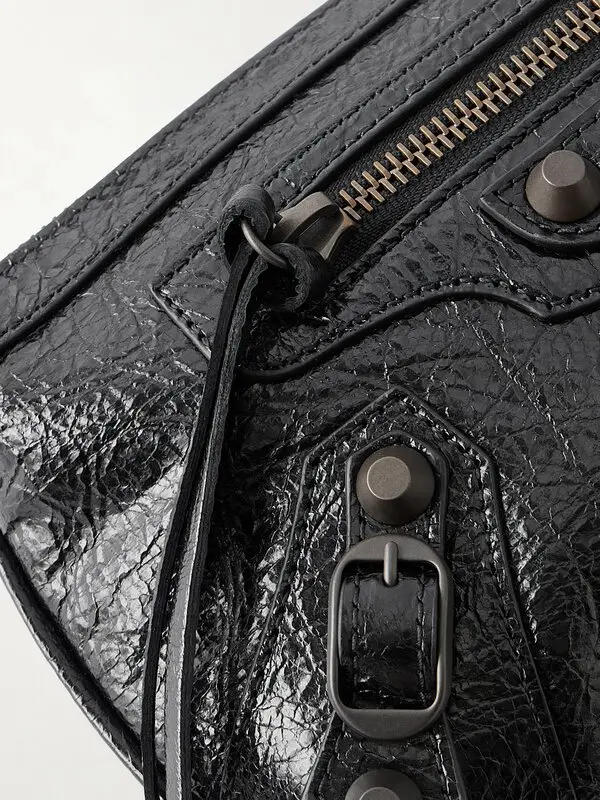 Balenciaga Le City Pouch On A Strap Embellished Crinkled-leather Shoulder Bag