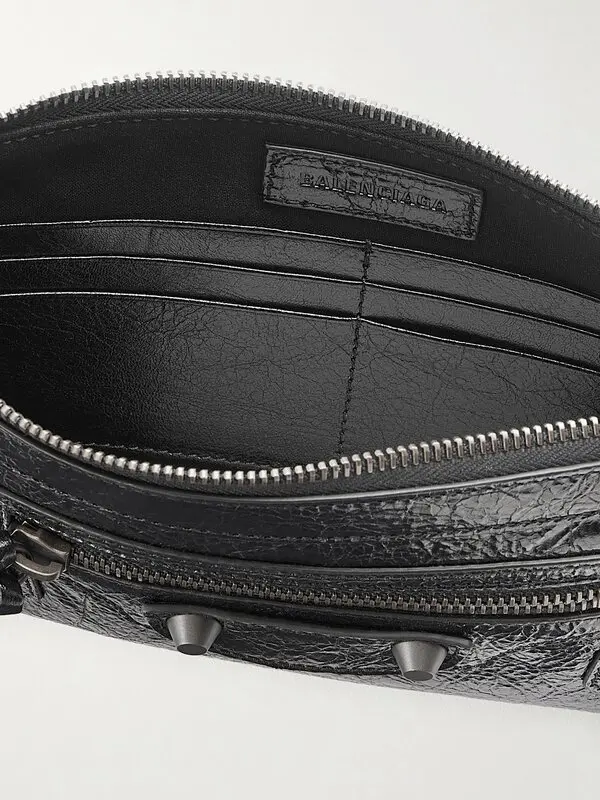 Balenciaga Le City Pouch On A Strap Embellished Crinkled-leather Shoulder Bag