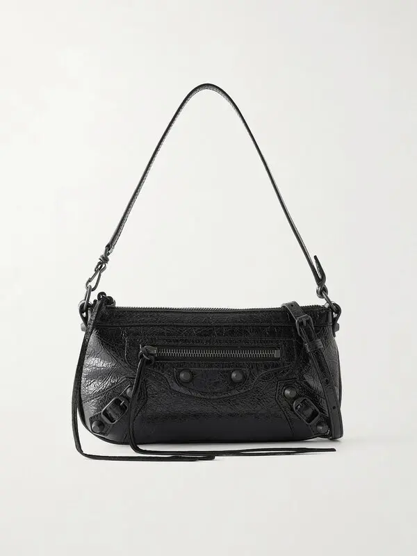 Balenciaga Le City Pouch On A Strap Embellished Crinkled-leather Shoulder Bag - Black