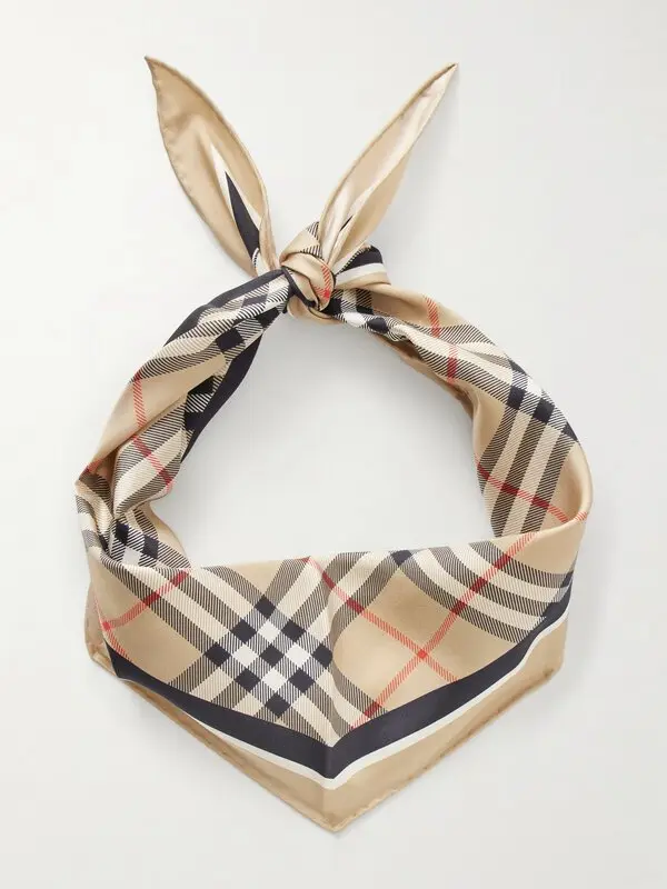 Burberry Checked Silk-twill Scarf - Neutrals