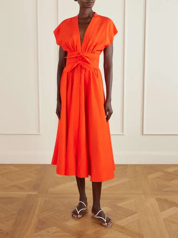 Alaïa Knotted Linen-blend Midi Dress