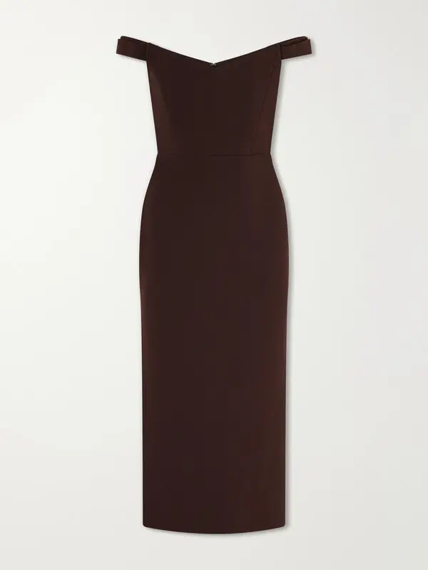 Alex Perry Off-the-shoulder Crepe Midi Dress - Brown