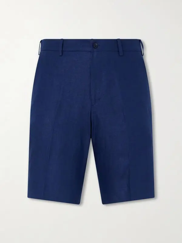 Anderson & Sheppard Straight-leg Linen Shorts - Blue