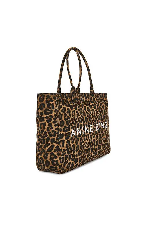 ANINE BING Leo Canvas Tote Bag In Brown