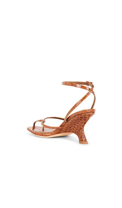 Simkhai Embossed Leather Strappy Wedge Sandals - Saddle