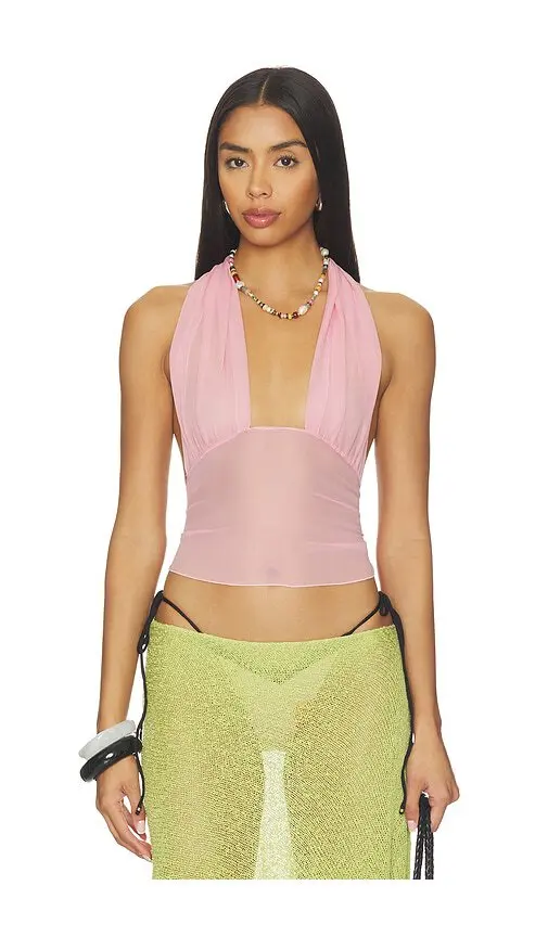 INDAH Gisela Solid Gathered Tie-back Halter Top In Pink - Ballet