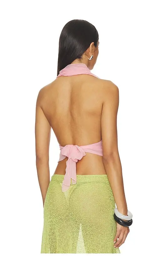 INDAH Gisela Solid Gathered Tie-back Halter Top In Pink