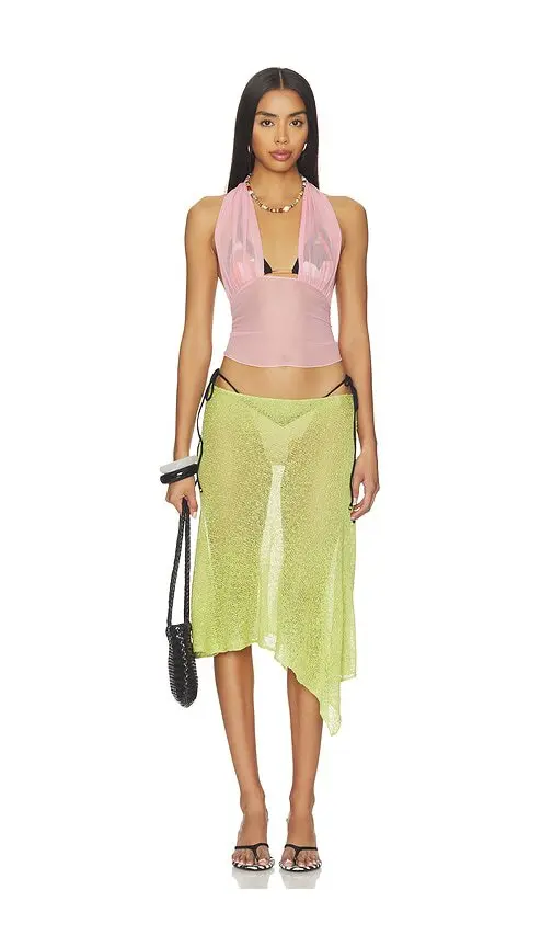 INDAH Gisela Solid Gathered Tie-back Halter Top In Pink
