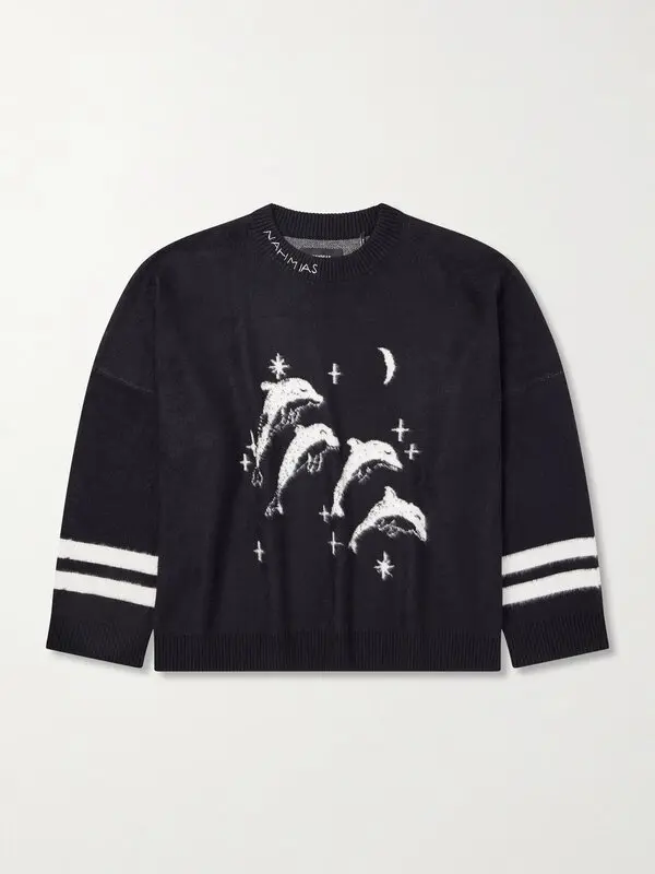 NAHMIAS Dolphin Dreams Logo-embroidered Cotton And Wool-blend Sweater - Black