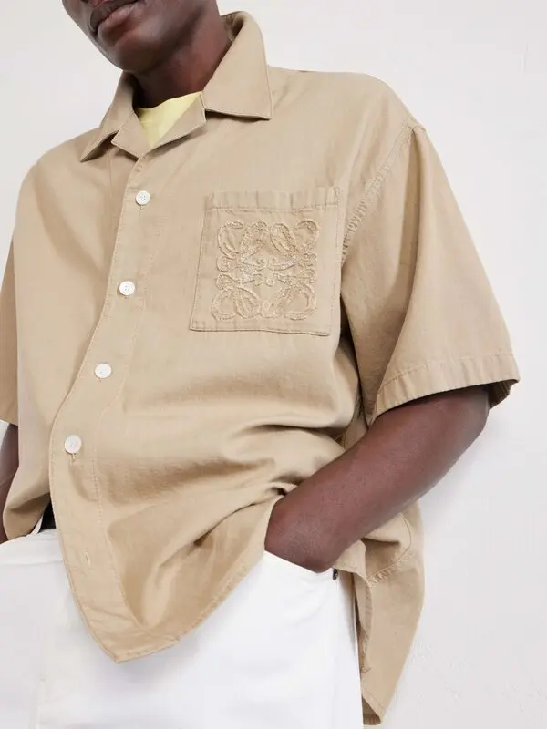 Loewe Camp-collar Anagram-detailed Cotton-twill Shirt - Ecru